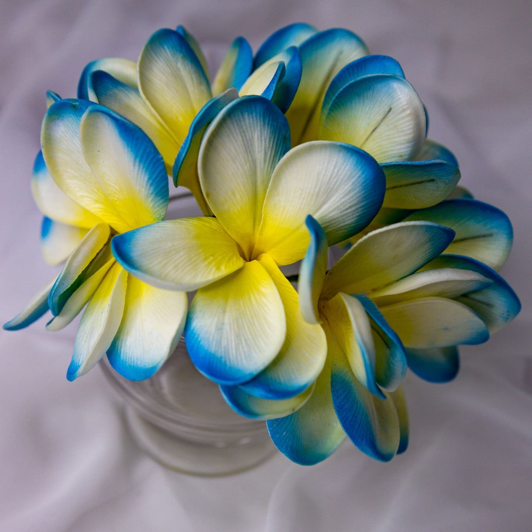 Skye Blue Frangipani Artificial Flowerhead 6 Pack, Real Touch Faux ...