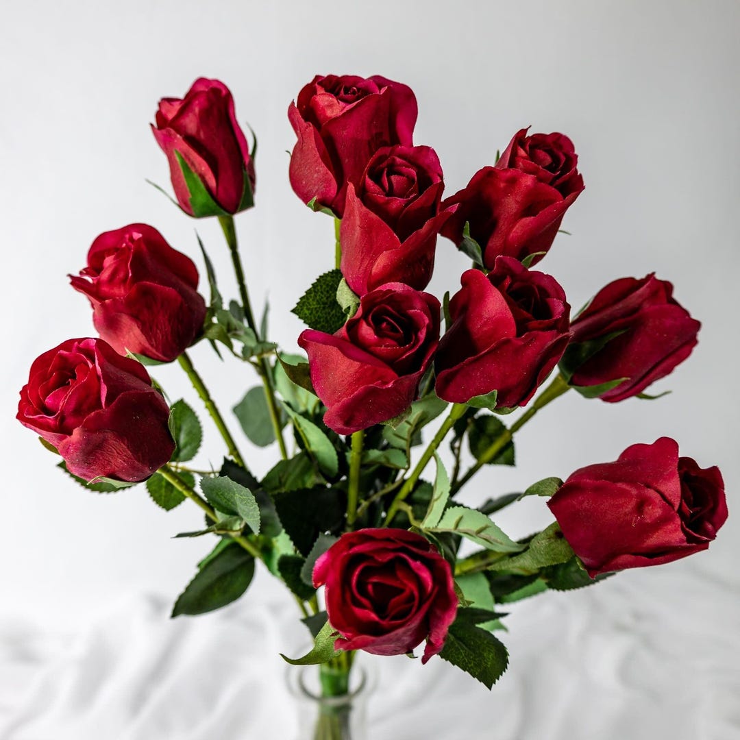 Red Real Touch Open Bud Rose Stem – Artificial Red Rose, Faux Real ...