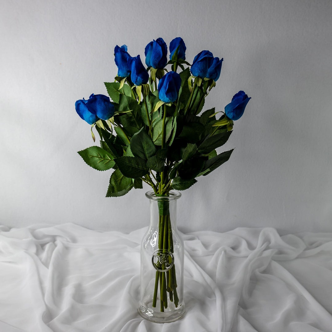 Deep Blue Real Touch Rose Bud-( 6 Pack) -realistic Artificial Flowers ...
