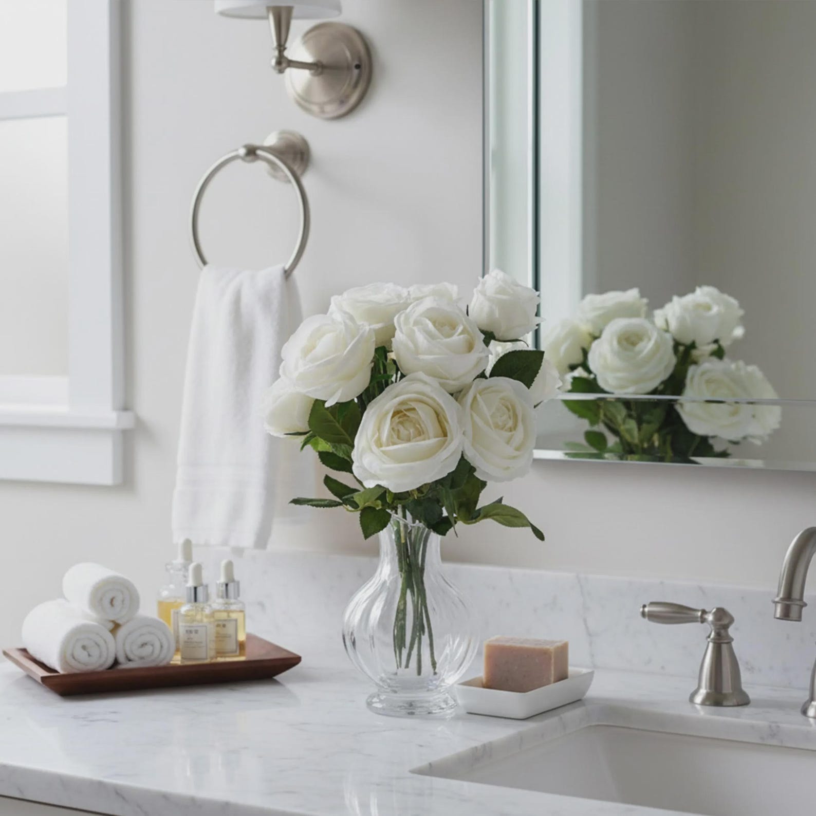 White David Austin Open Bud Rose, Real Touch Faux Rose Stem, Artificial ...