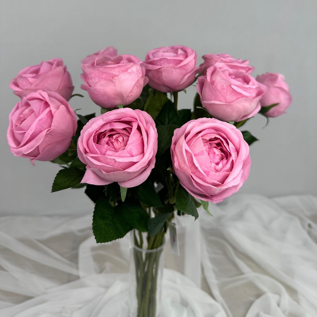 Deep Pink David Austin Open Bud Rose – Real Touch Artificial Flower ...