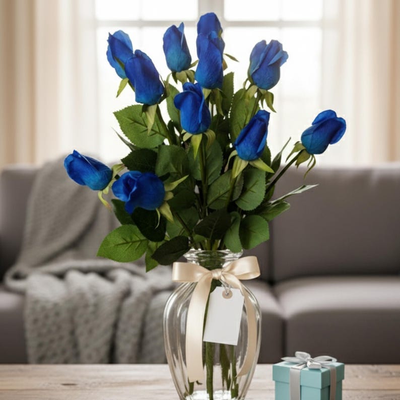 Deep Blue Real Touch Bud Rose – Artificial Flower Stem for Wedding ...