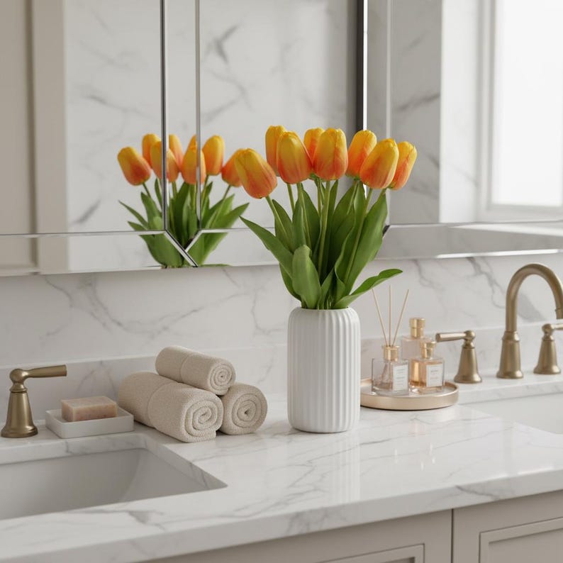 Orange Real Touch Tulip Stem 50cm, Faux Tulip Flower, Realistic ...