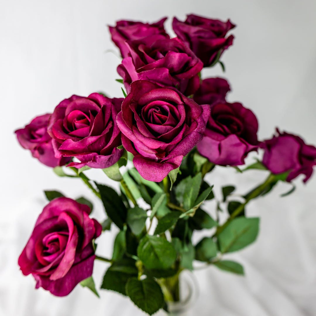 Cranberry Real Touch Half Bloom Rose, Faux Rose Stem, Artificial ...