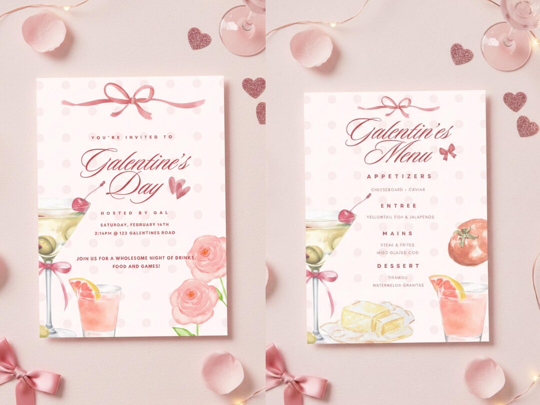 Galentine’s Day Invitation & Menu Template | Girls Night Dinner Party ...