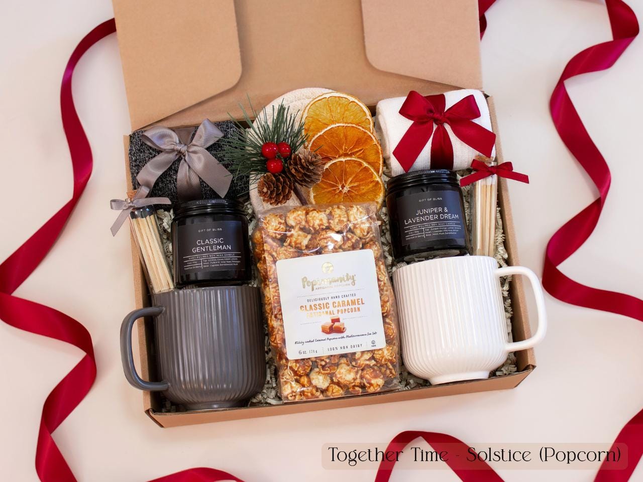 Holiday Couples Gift Set: Mugs, Popcorn, Candle & Socks. Cozy ...