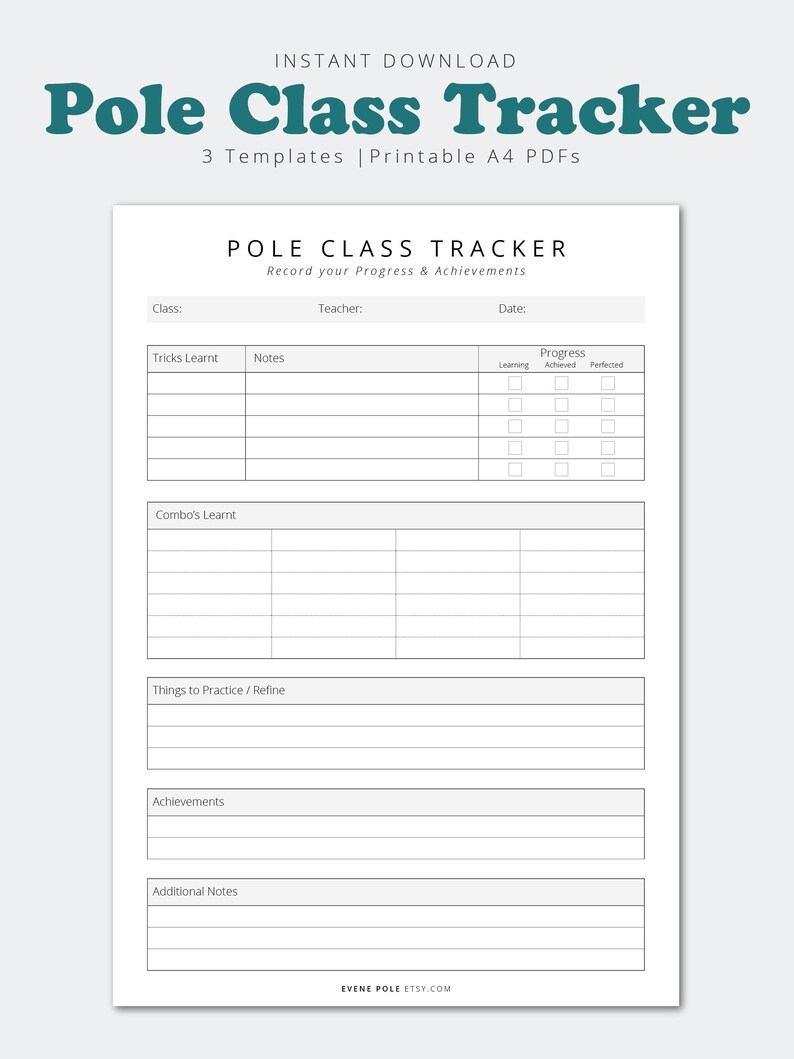 Pole Dance Journal Progression Guides Pole Tricks List Pole Class ...