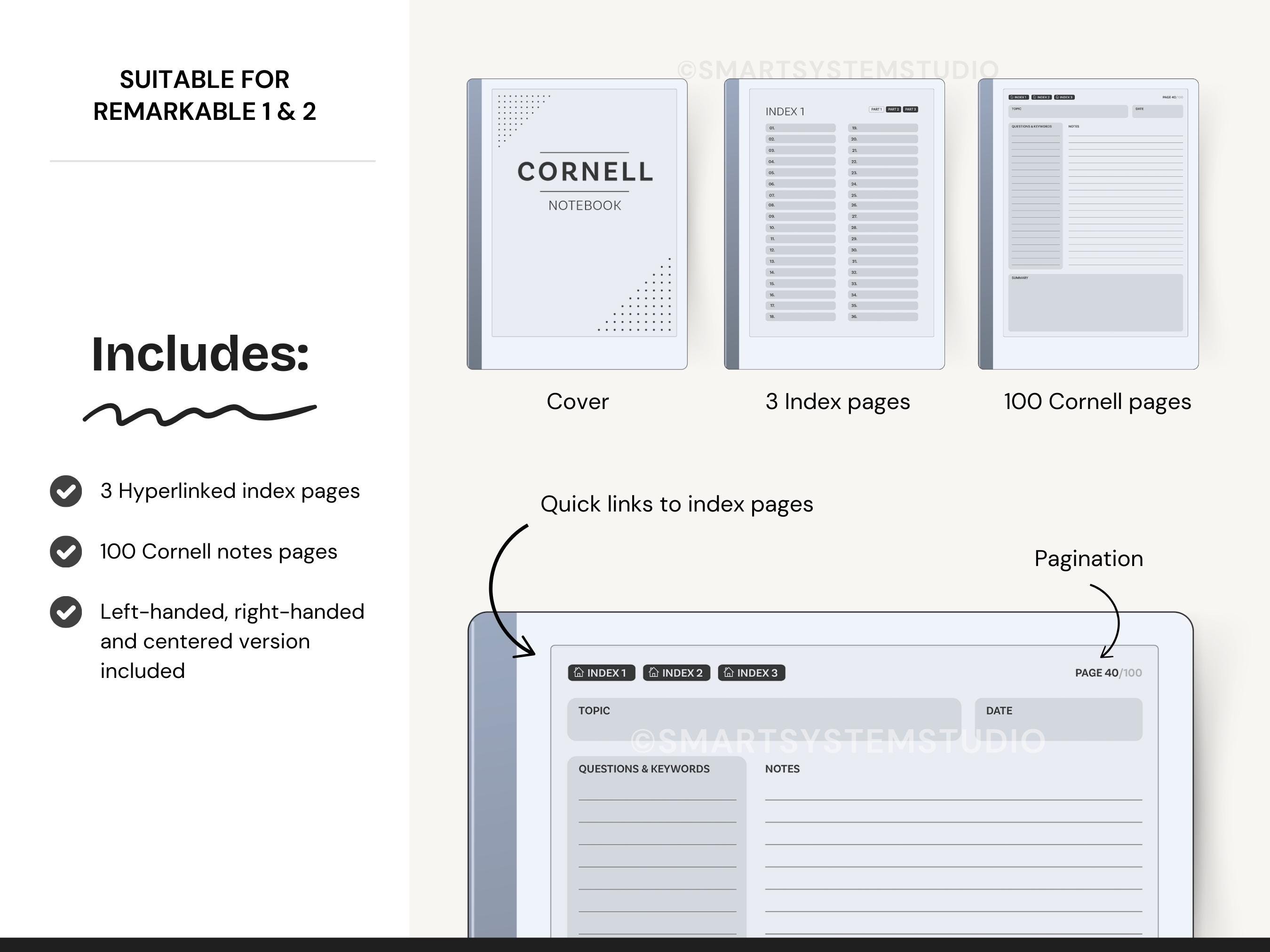 Cornell Notes Digital Notebook for Remarkable 2 | Note Taking Template ...