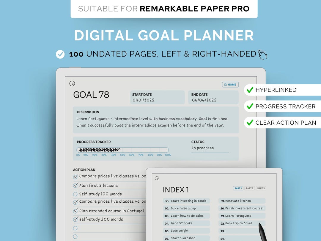 Digital Goal Planner for Remarkable Paper Pro | Undated Tracker 2025/ ...