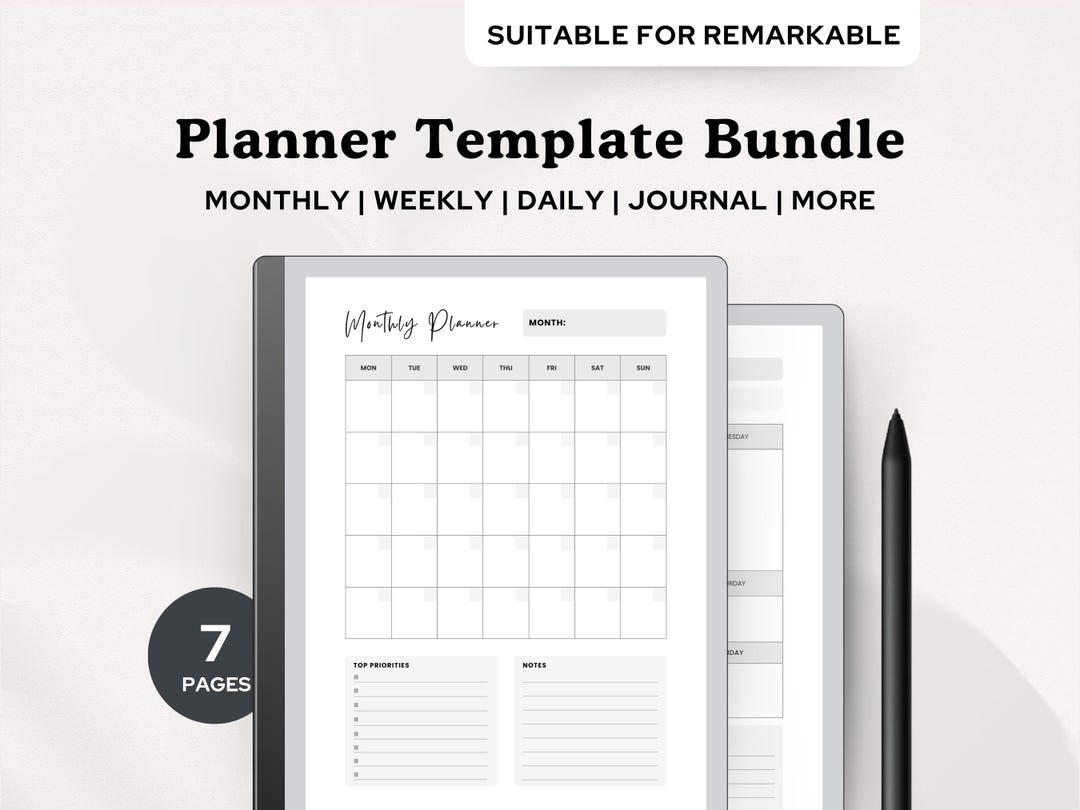 GTD Planner & Tracker Templates Bundle for Remarkable - Daily/hourly ...