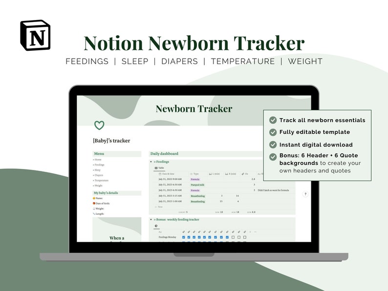 Notion Newborn Baby Tracker | Log Feedings, Sleep, Diapers, Weight and ...