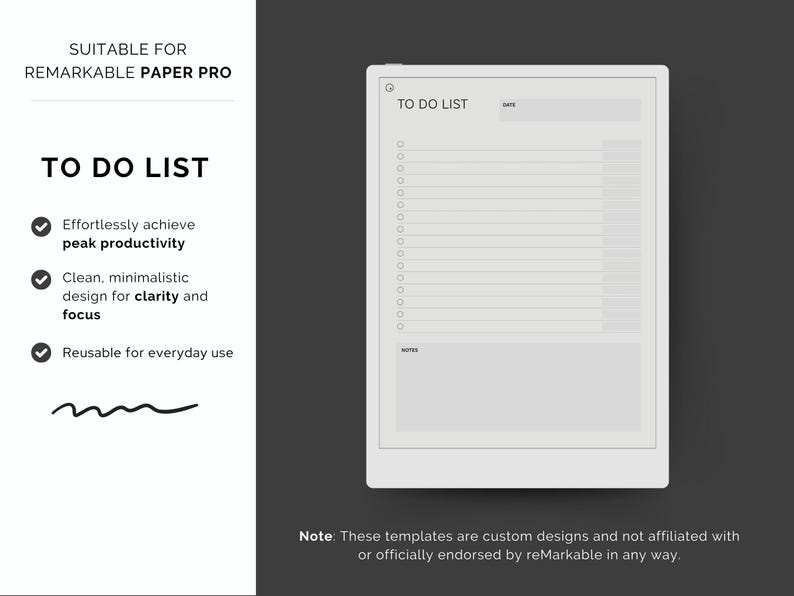 To Do List Template for Remarkable Paper Pro, Checklist Task Tracker ...