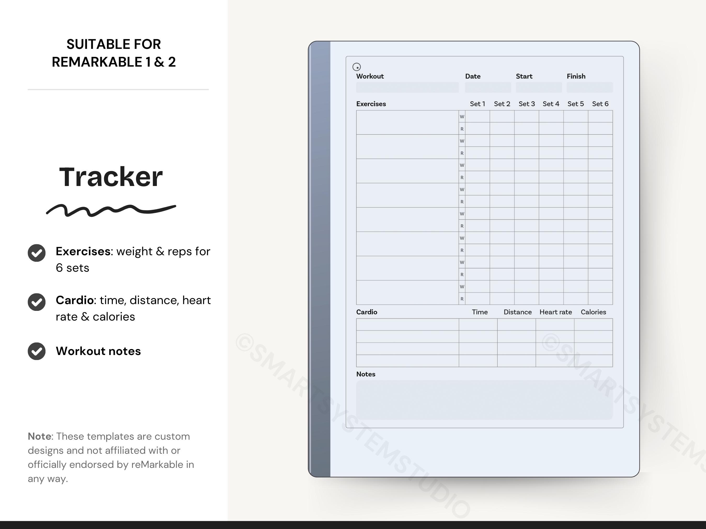 Exercise Workout Template for Remarkable 2 | Fitness Gym Tracker With ...