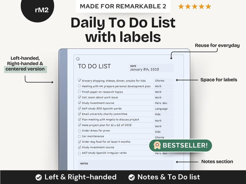 To Do List Template for Remarkable 2, Checklist With Notes and Labels ...