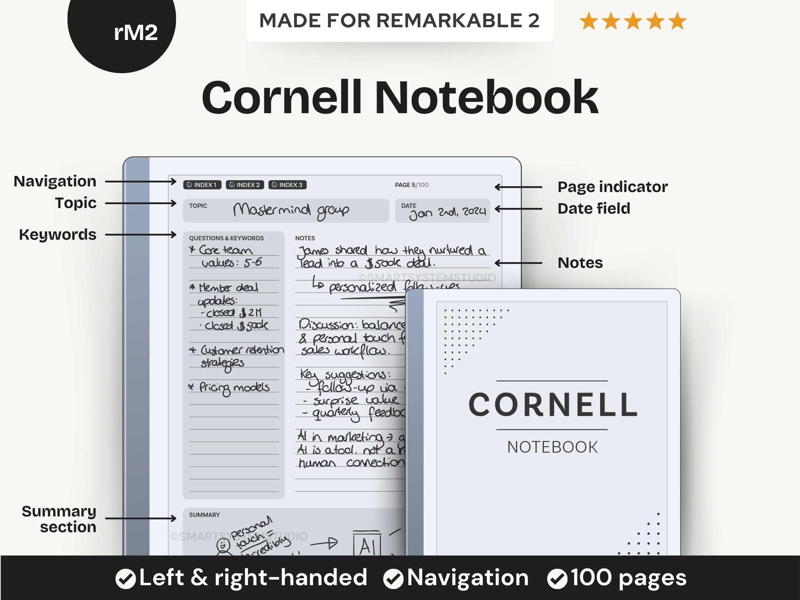 Cornell Notes Digital Notebook for Remarkable 2 | Note Taking Template ...