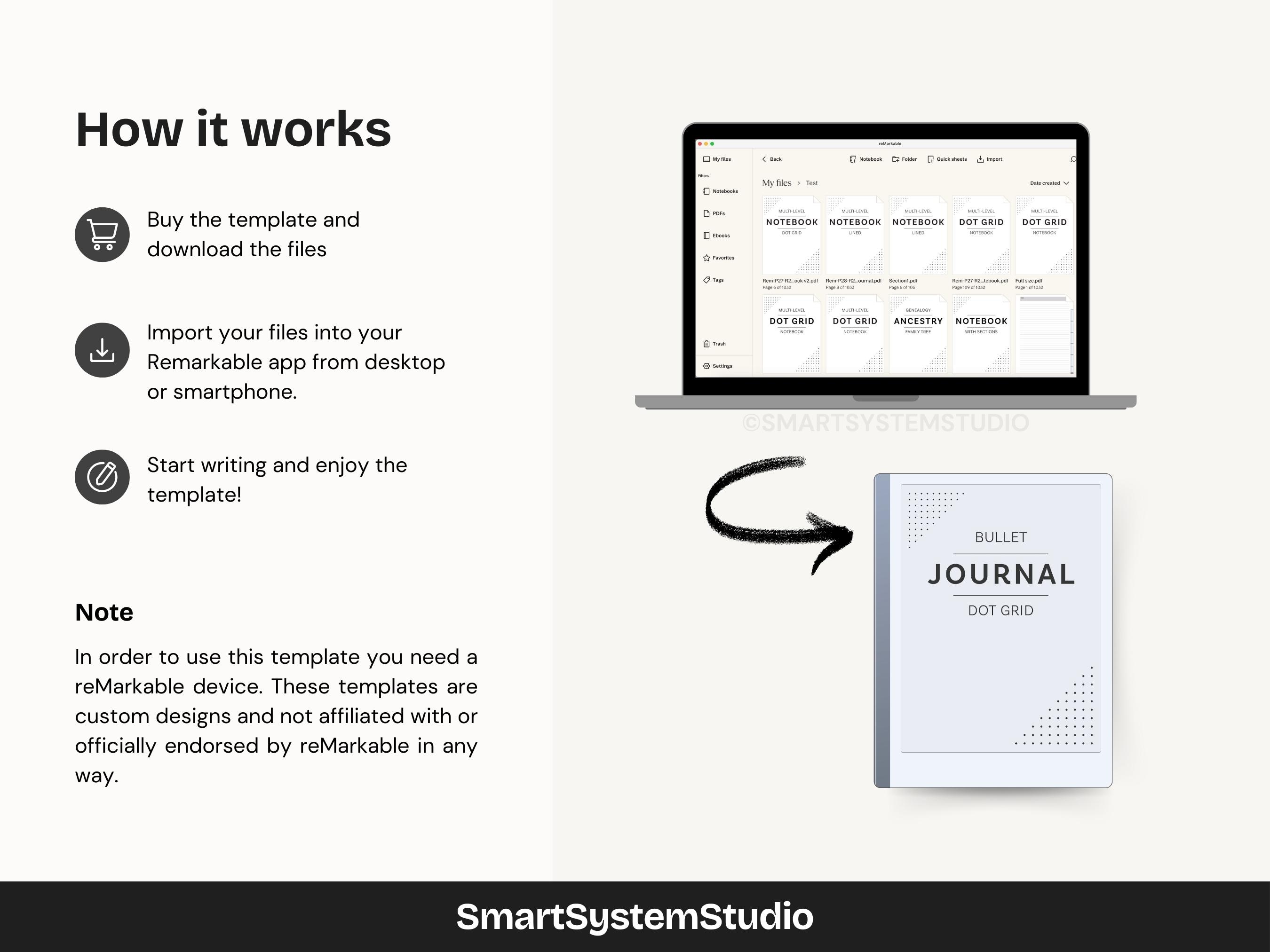 Bullet Journal for Remarkable 2 With 100 Dot Grid Notebook Pages ...