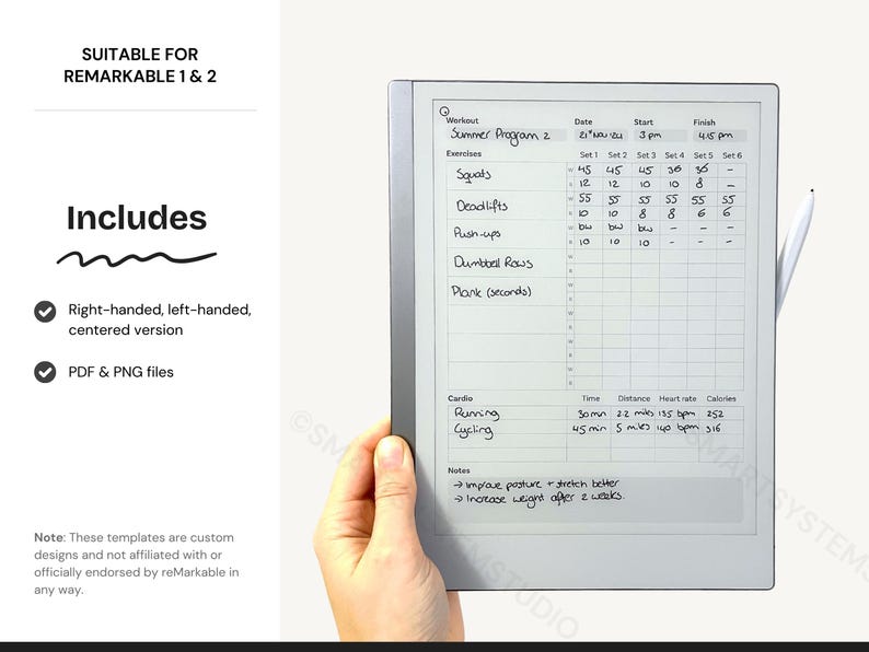 Exercise Workout Template for Remarkable 2 | Fitness Gym Tracker With ...