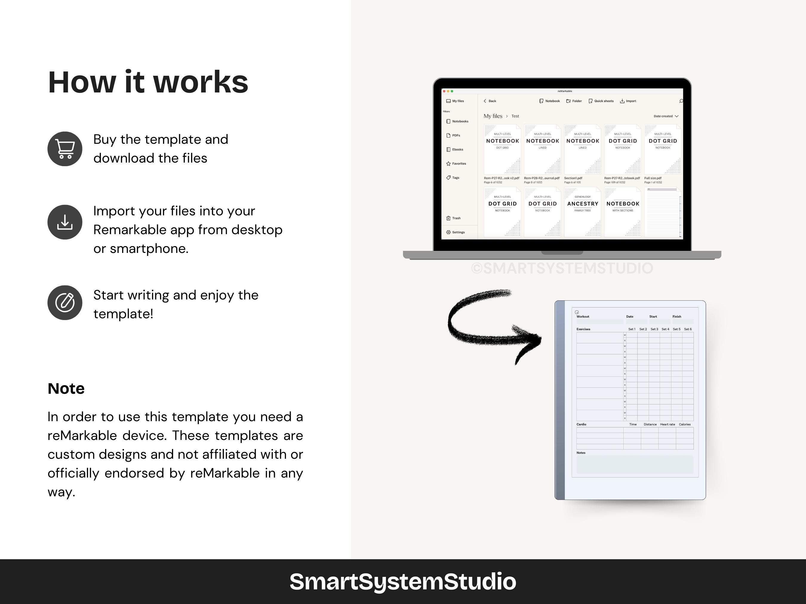 Exercise Workout Template for Remarkable 2 | Fitness Gym Tracker With ...