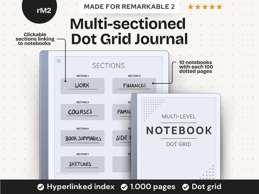 Multi-sectioned Dot Grid Notebook for Remarkable 2 With 1.000 Dot Grid ...