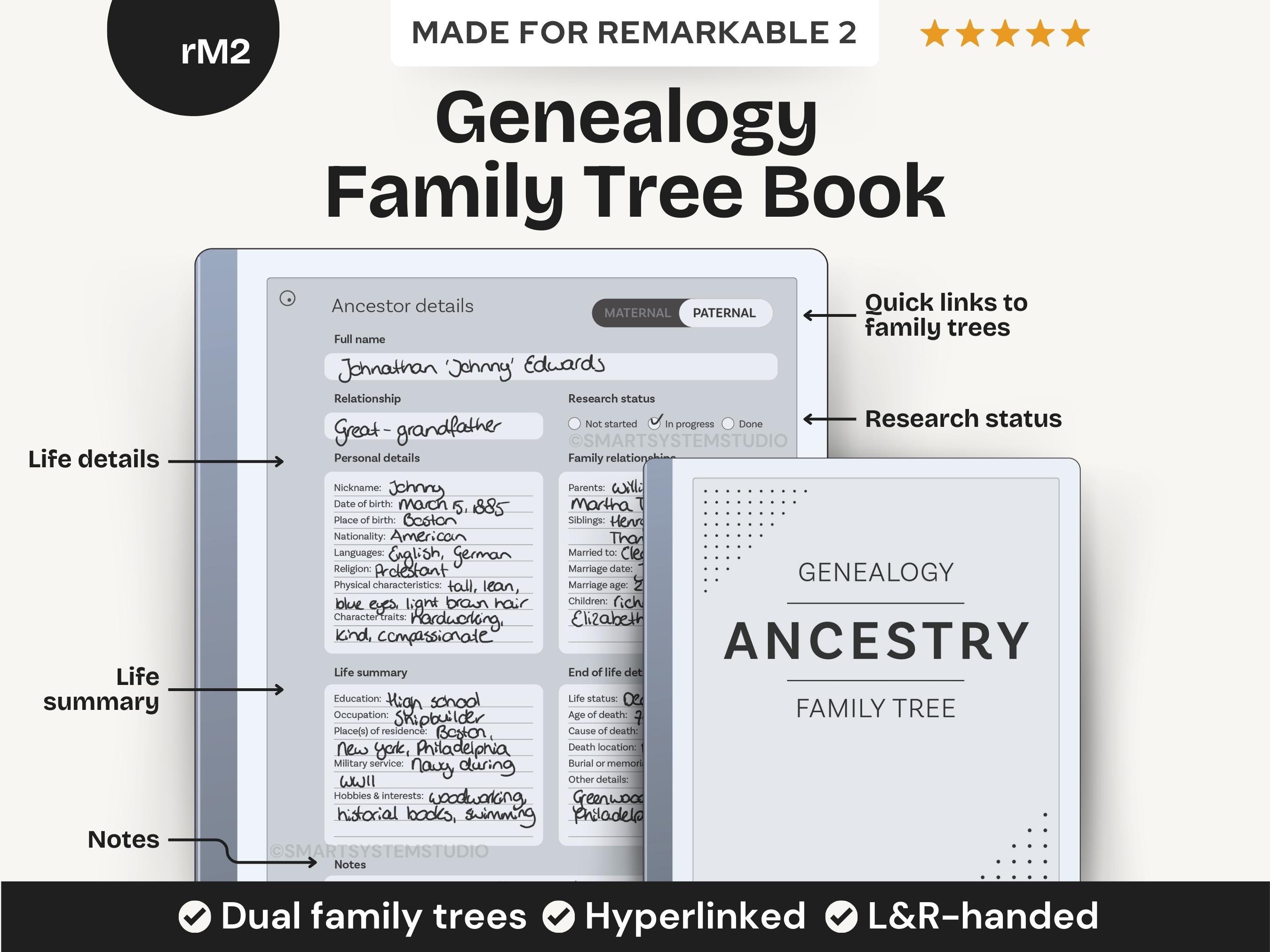 Genealogy Family Tree Template for Remarkable 2 | Digital Ancestry ...