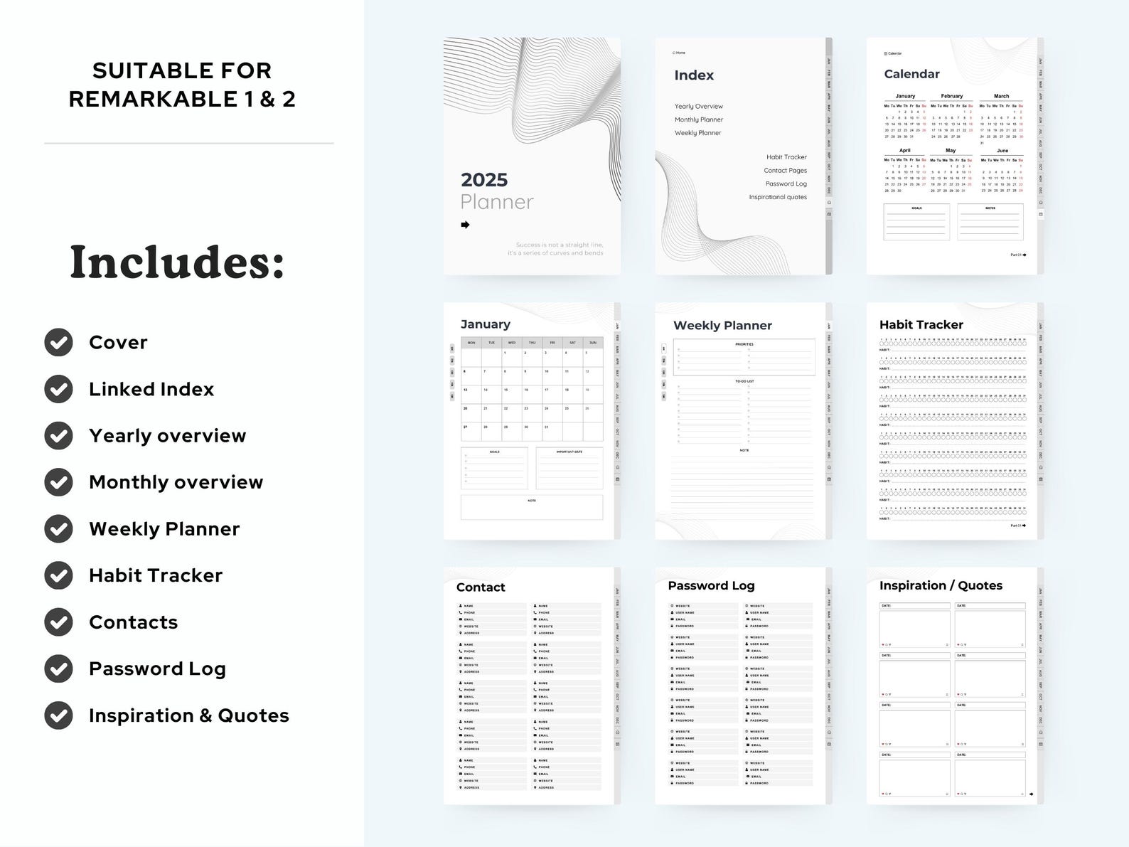 2025 Calendar for Remarkable 2 & Week Planner | Minimalistic ...