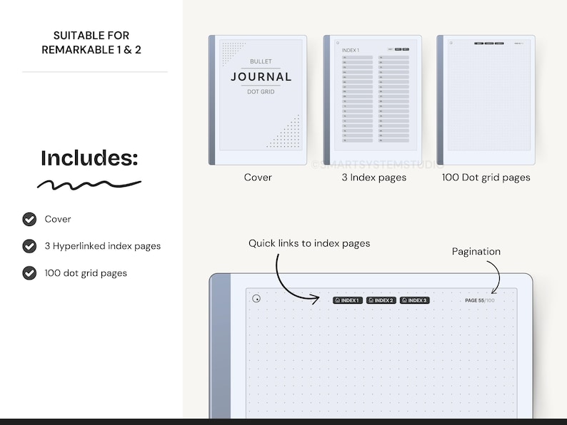 Bullet Journal for Remarkable 2 With 100 Dot Grid Notebook Pages ...