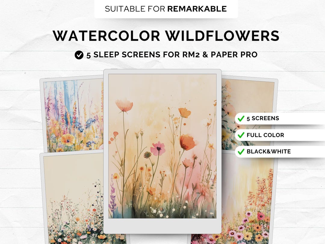 5 Watercolor Wildflower Sleep Screens for Remarkable 2 and Paper Pro ...