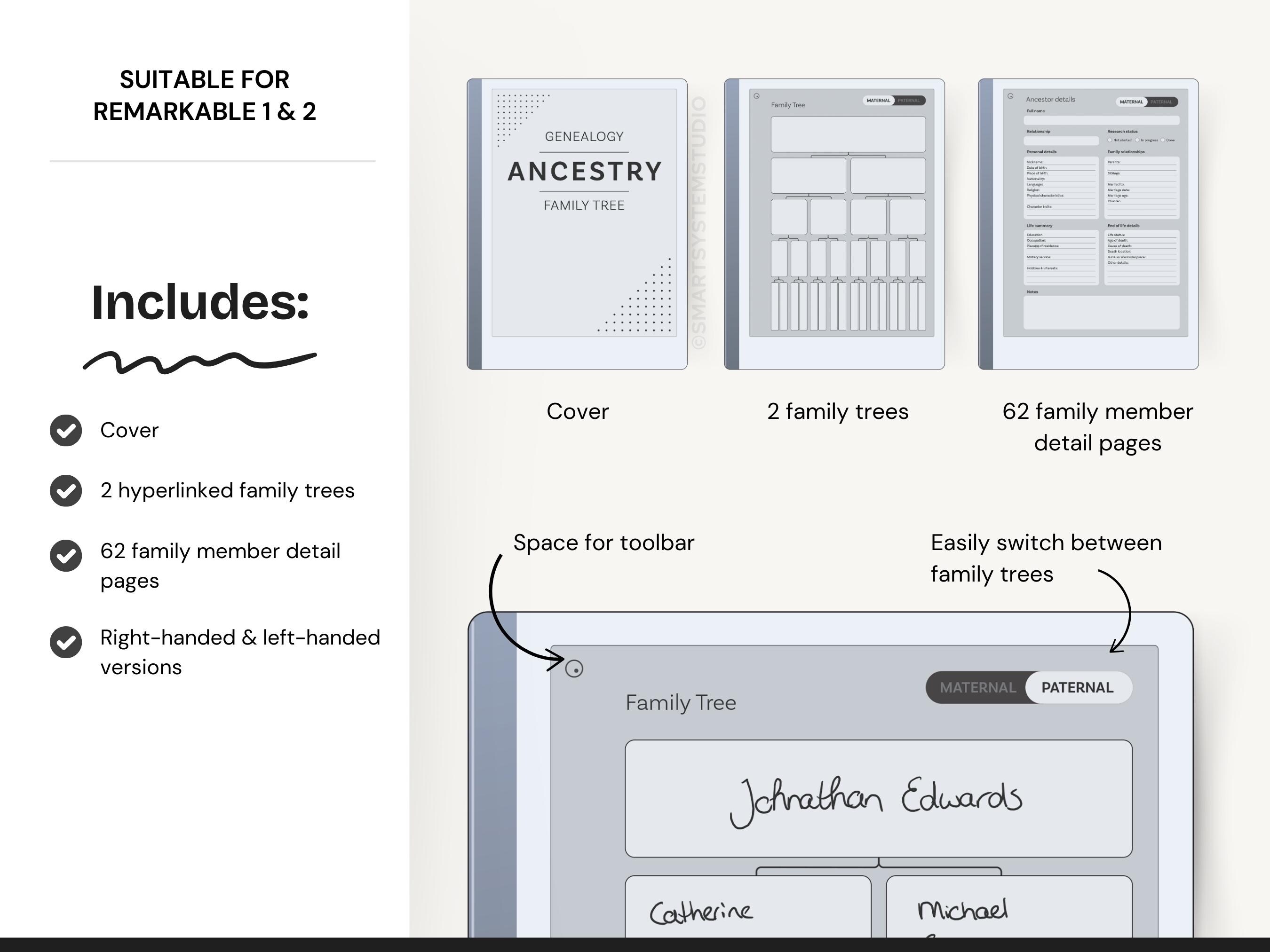 Genealogy Family Tree Template for Remarkable 2 | Digital Ancestry ...