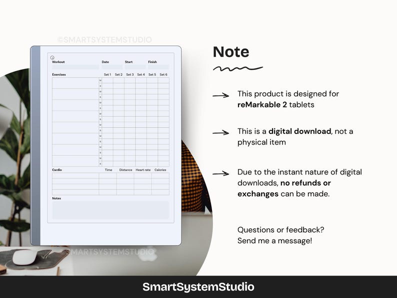 Exercise Workout Template for Remarkable 2 | Fitness Gym Tracker With ...