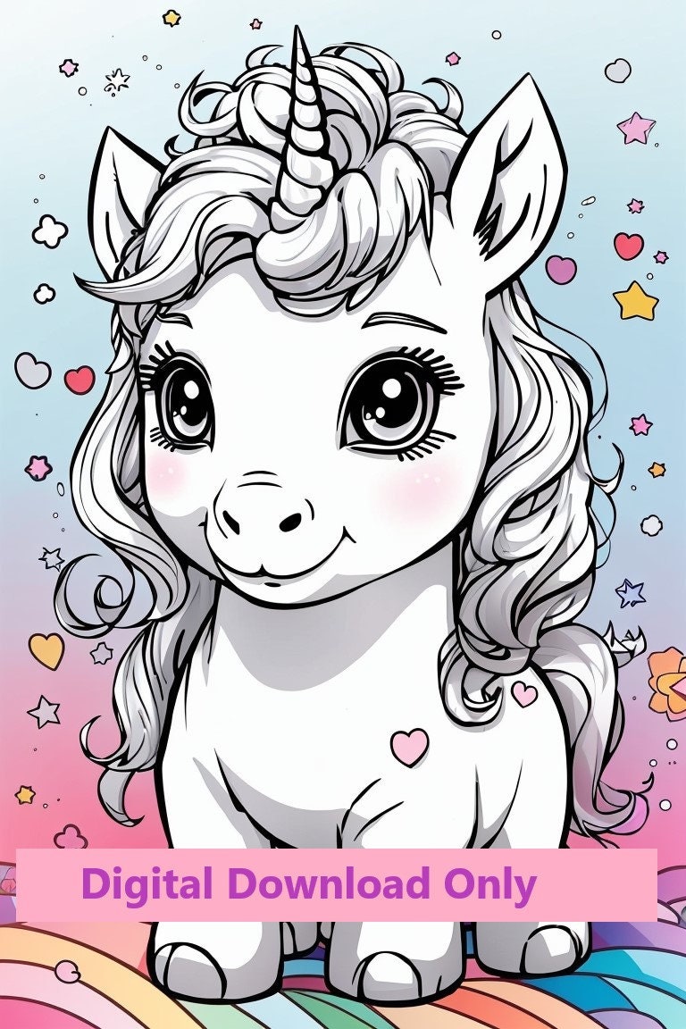 Cute Unicorn Coloring Pages for Kids - Etsy