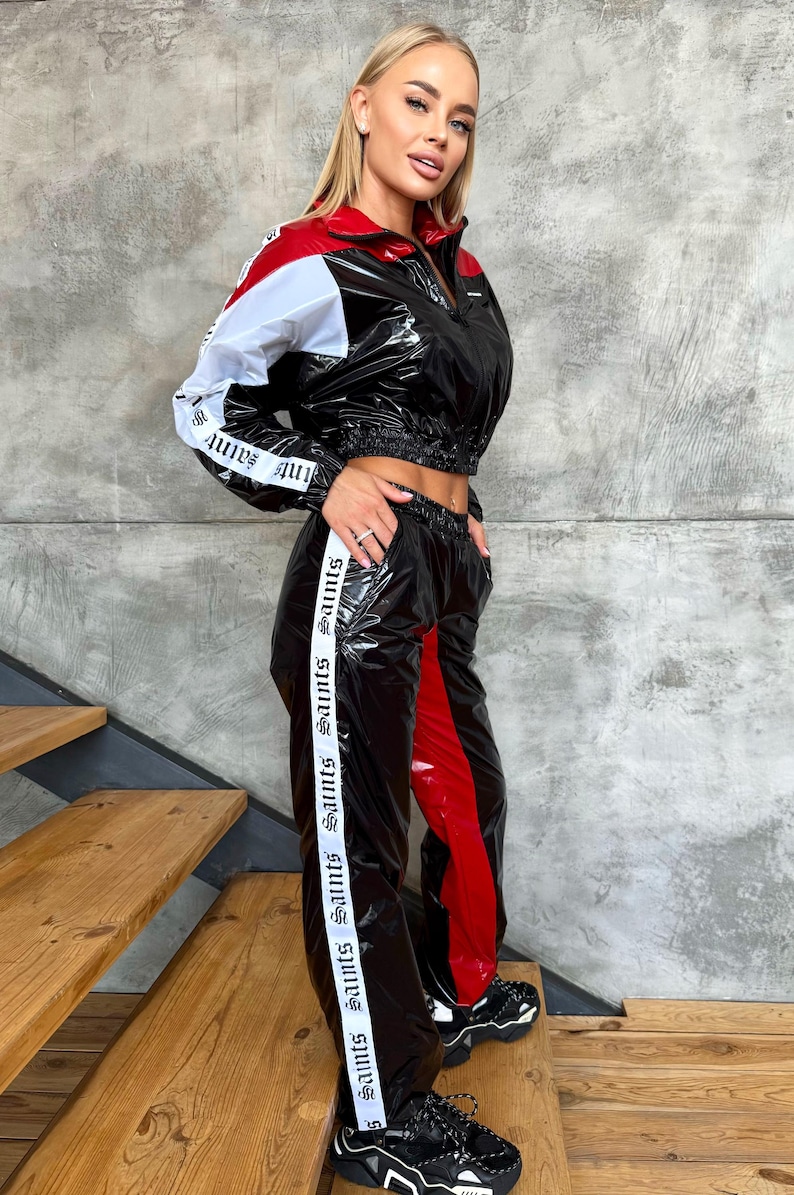 Shiny PVC Tracksuit Women, Handmade Y2K Two Piece Set, Cyberpunk ...