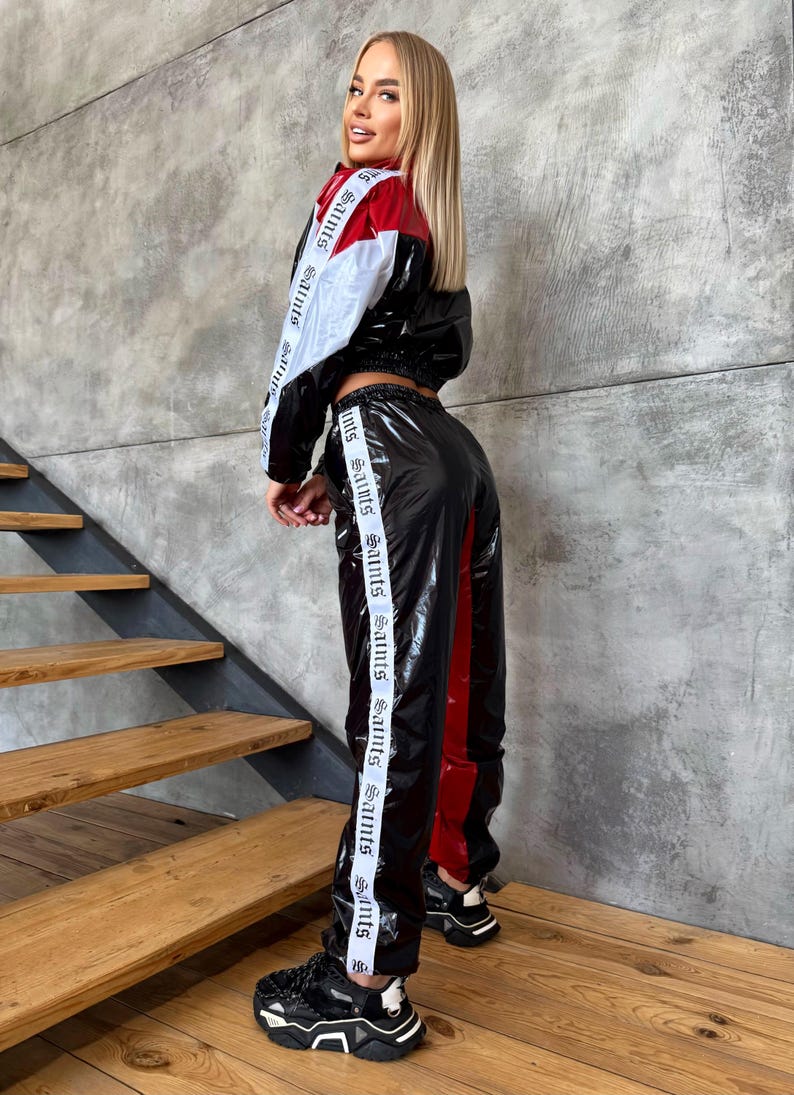 Shiny PVC Tracksuit Women, Handmade Y2K Two Piece Set, Cyberpunk ...