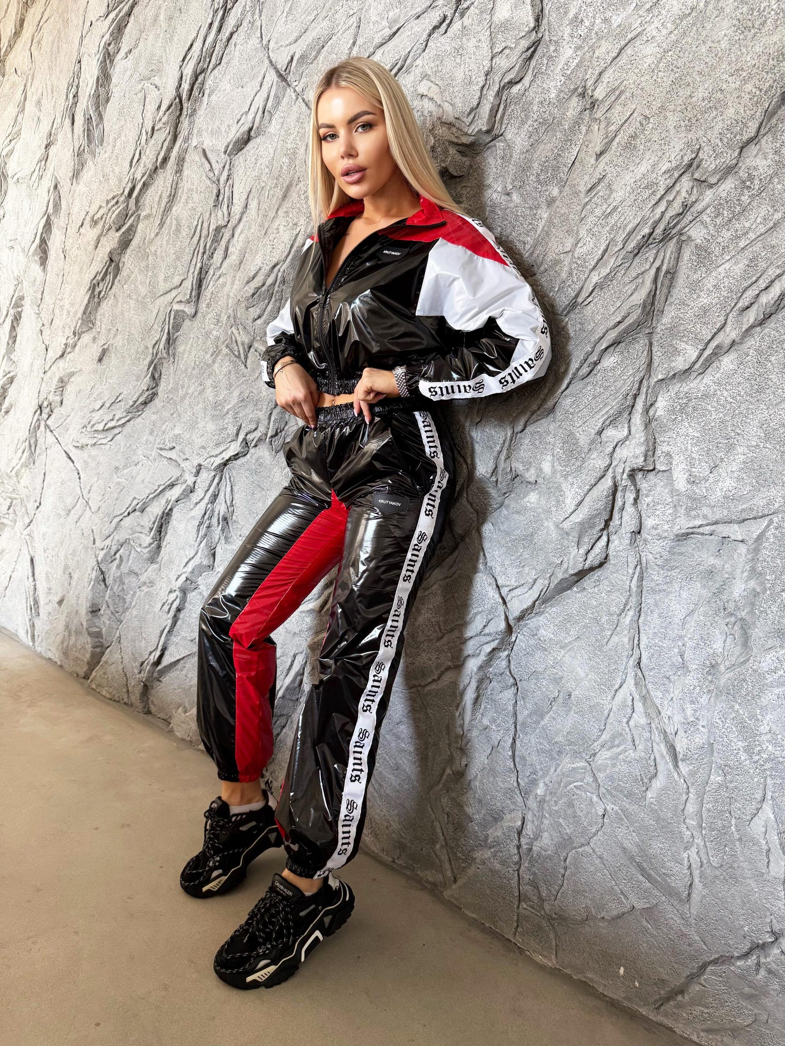 Custom 90s Shiny Nylon Pvc Tracksuit Women | Two Piece Festival ...