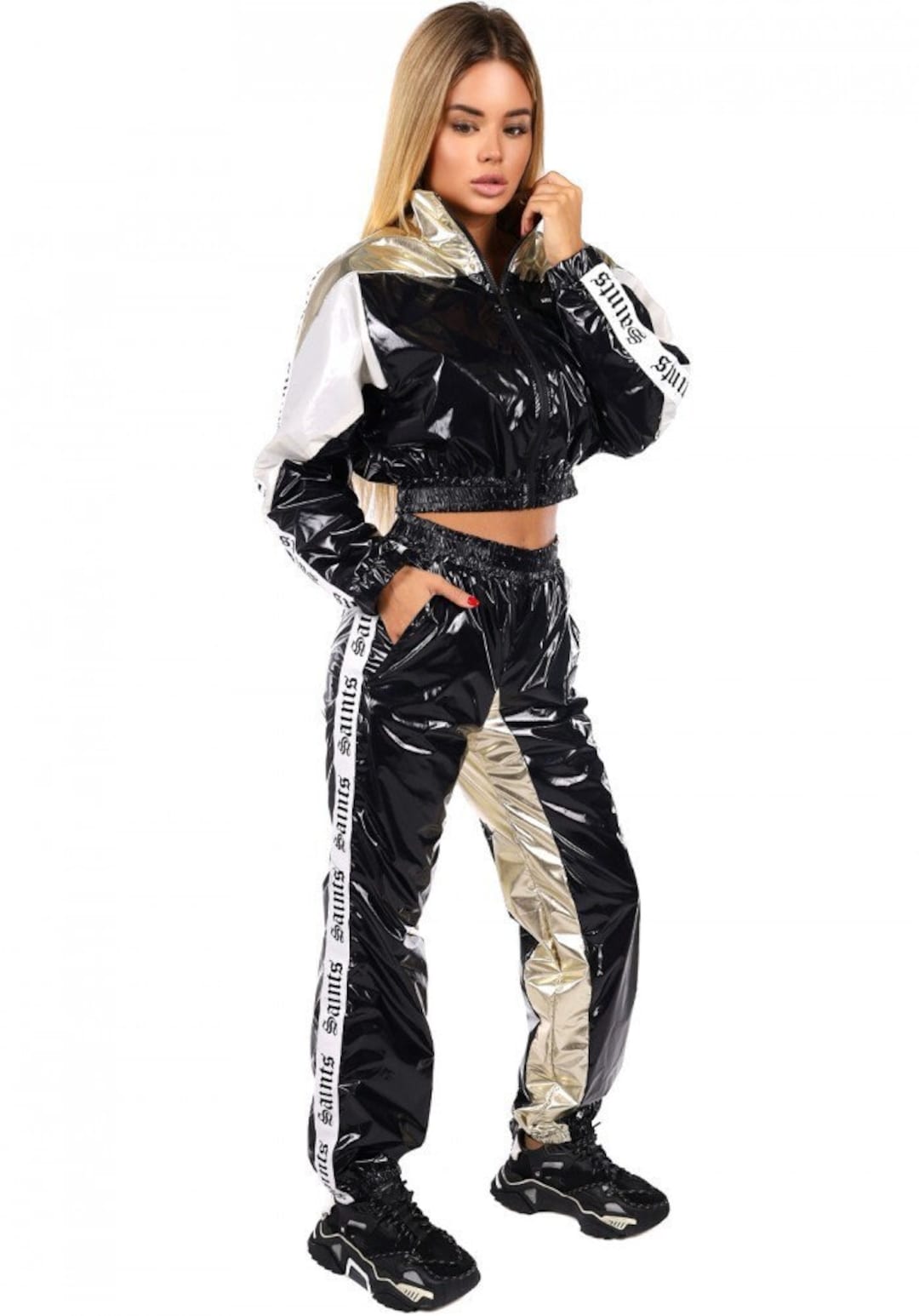Shiny 90s Nylon Tracksuit Women | Pvc Two Piece Sweat Set | Festival ...