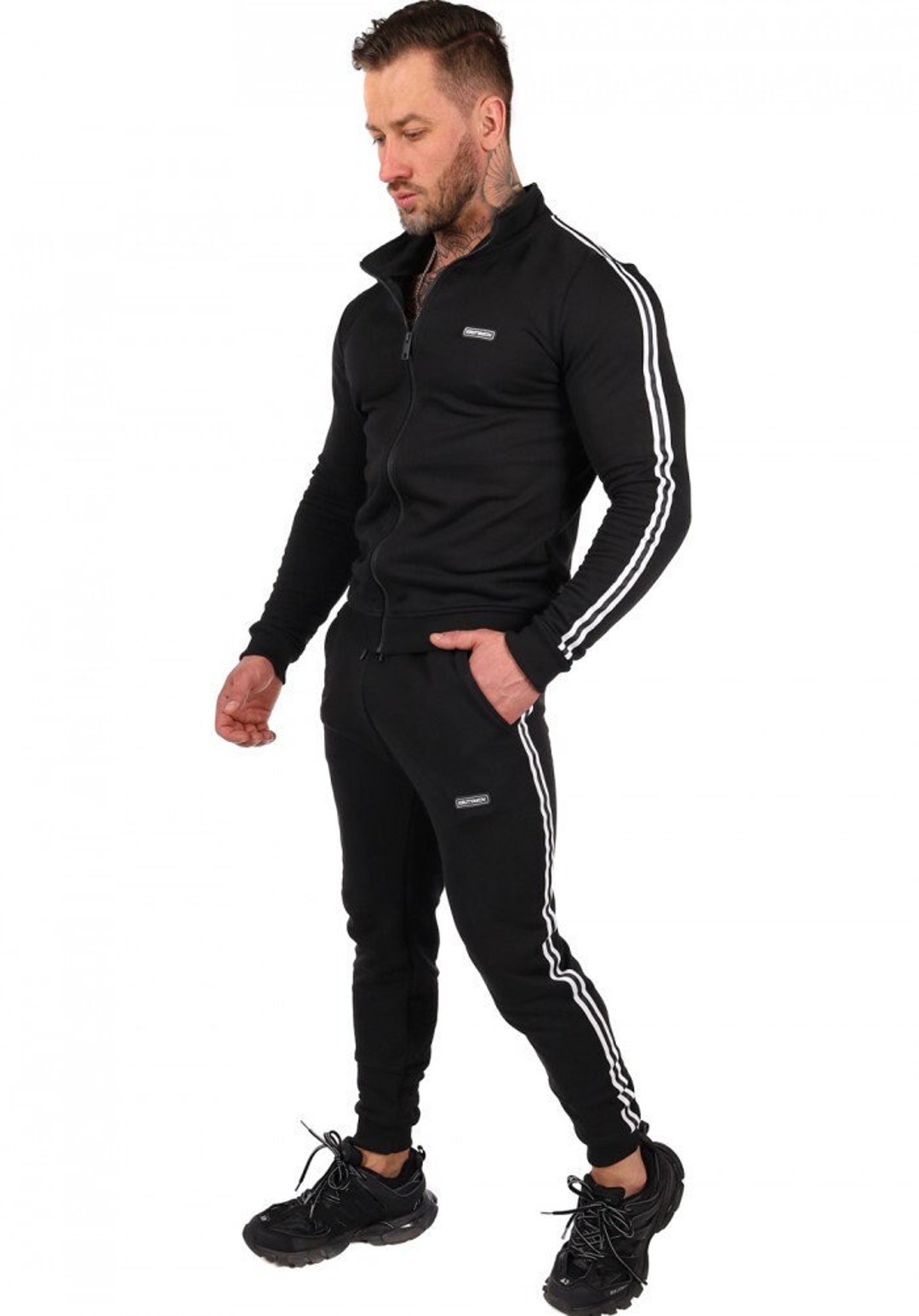 Stylish Men's Tracksuit 2pc Set, Black Sport Suit, Active Lifestyle ...