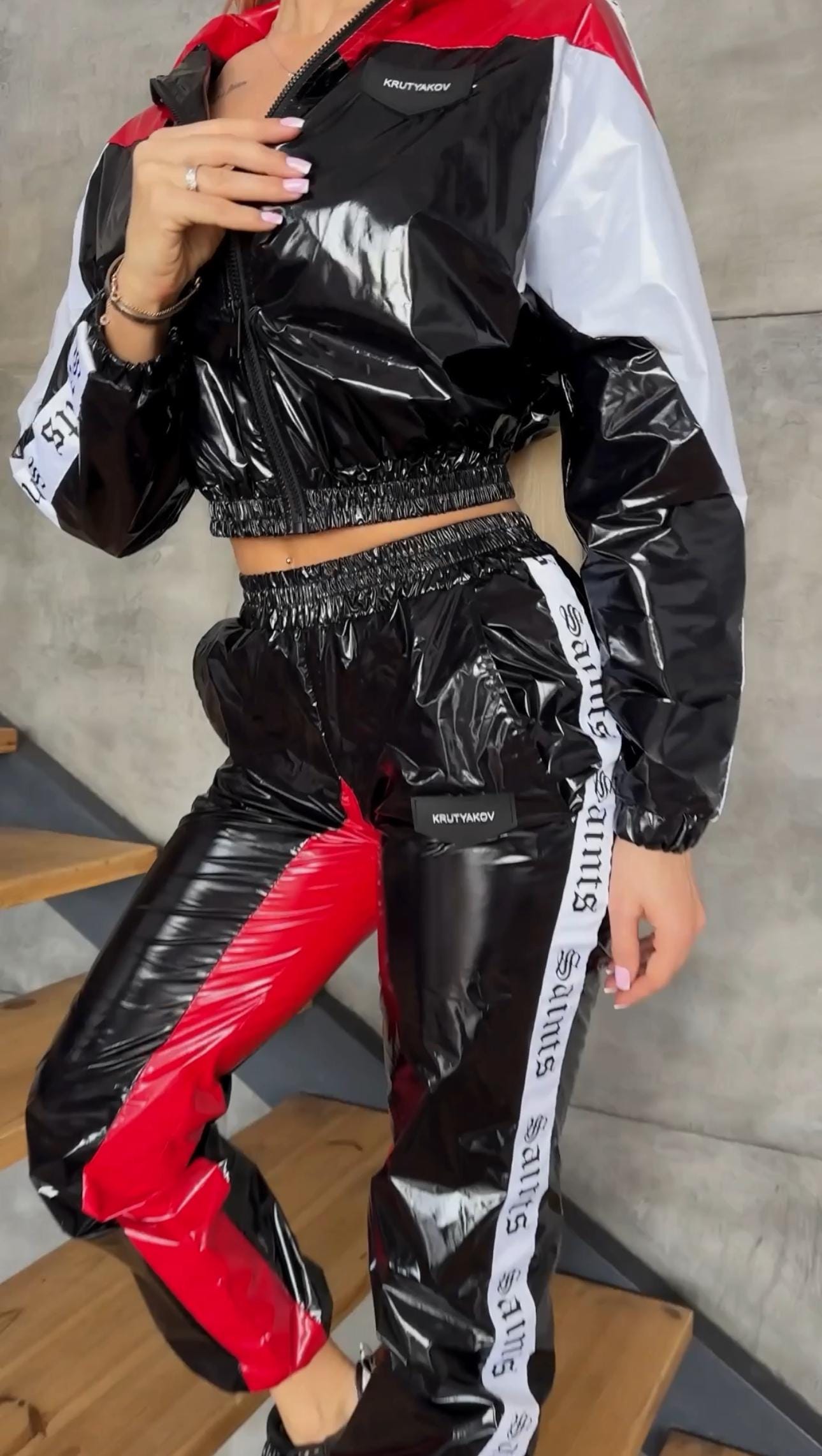 Shiny Nylon Tracksuit Women | Y2K Two Piece Set | Glossy 90s Outfit by ...