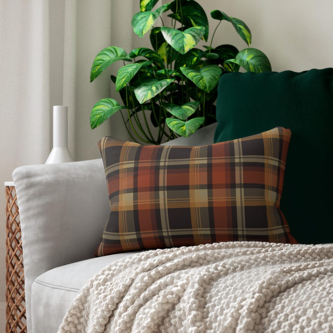 Rich Fall Plaid Throw Pillow | Autumn Front Porch Decor | Halloween ...