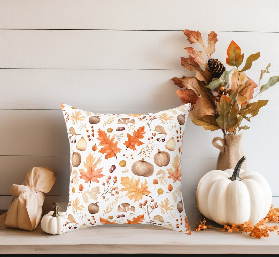 Fall Leaves and Pumpkins Throw Pillow, Fall Decor Home Ideas, Cute ...
