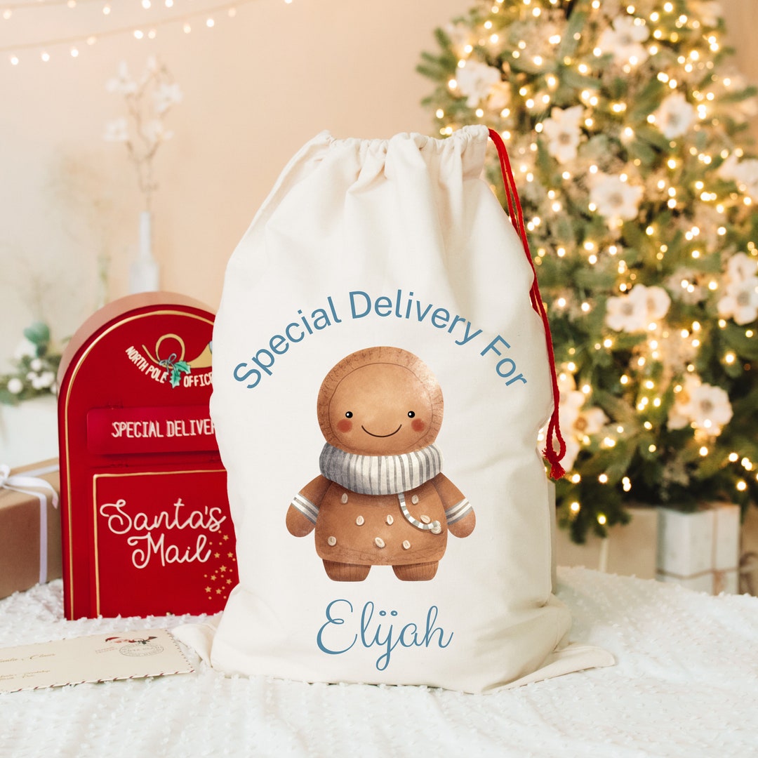 Personalized Gingerbread Man Santa Sack Christmas Present - Etsy