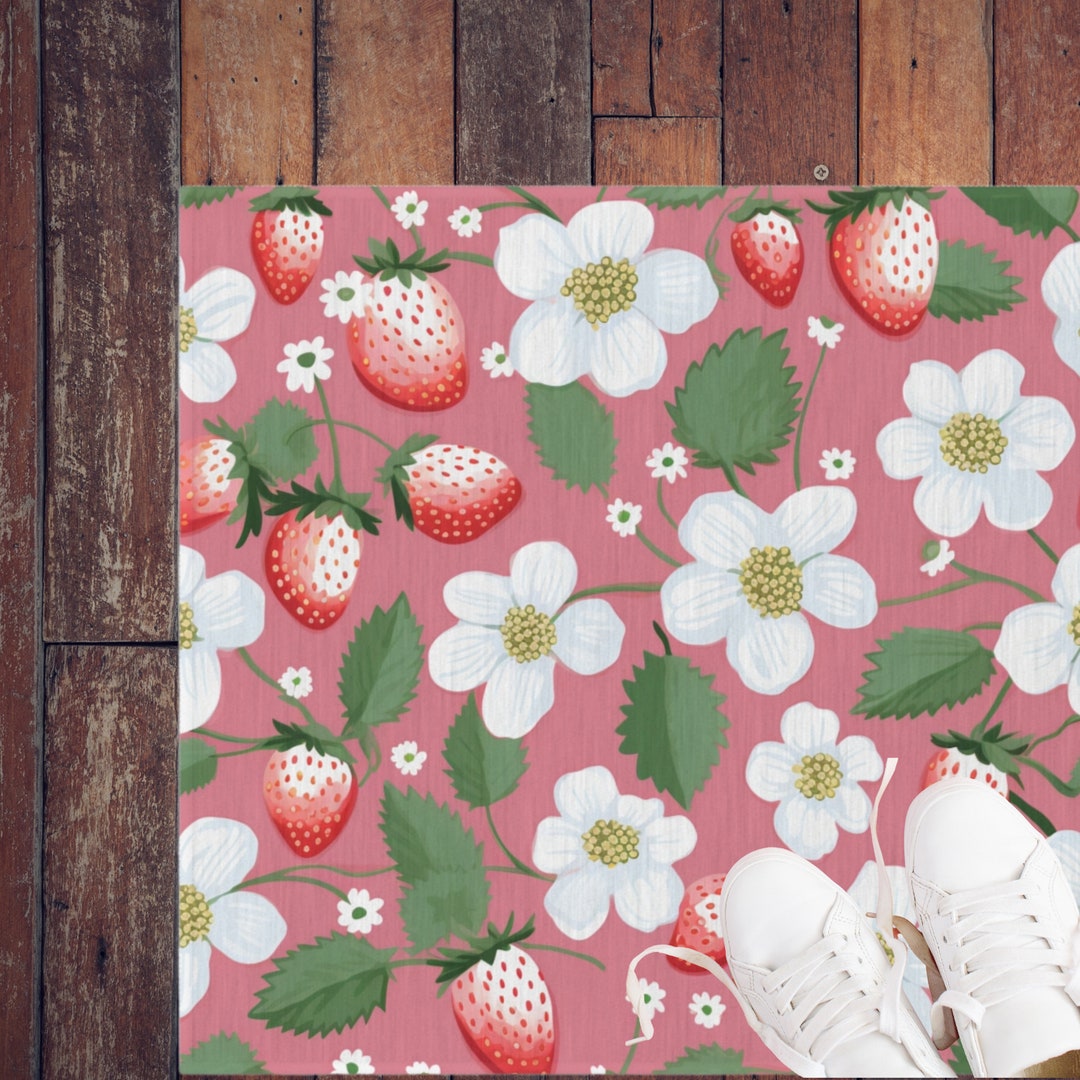 Strawberry Rug | Cute Indoor/outdoor Rug | Rug for Teen Bedroom ...