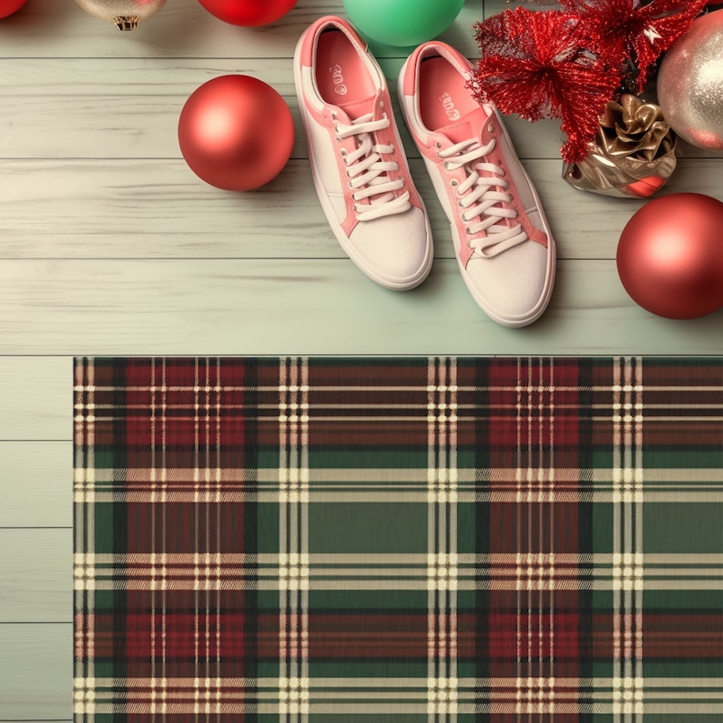 Vintage Christmas Plaid Indoor/outdoor Rug | Winter Front Porch Decor ...