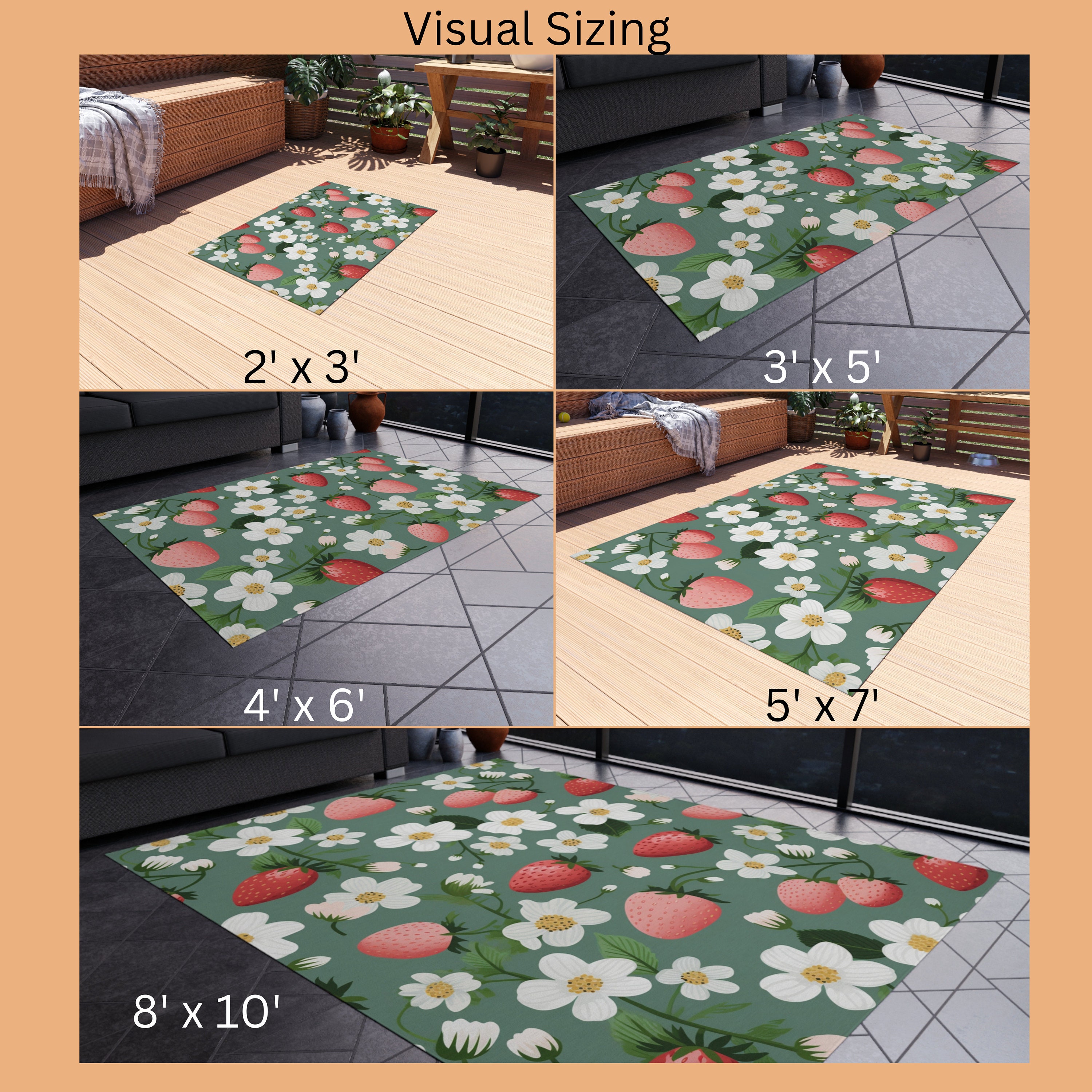 Strawberry Rug Cute Indoor/outdoor Rug Rug for Teen Bedroom Cottagecore ...