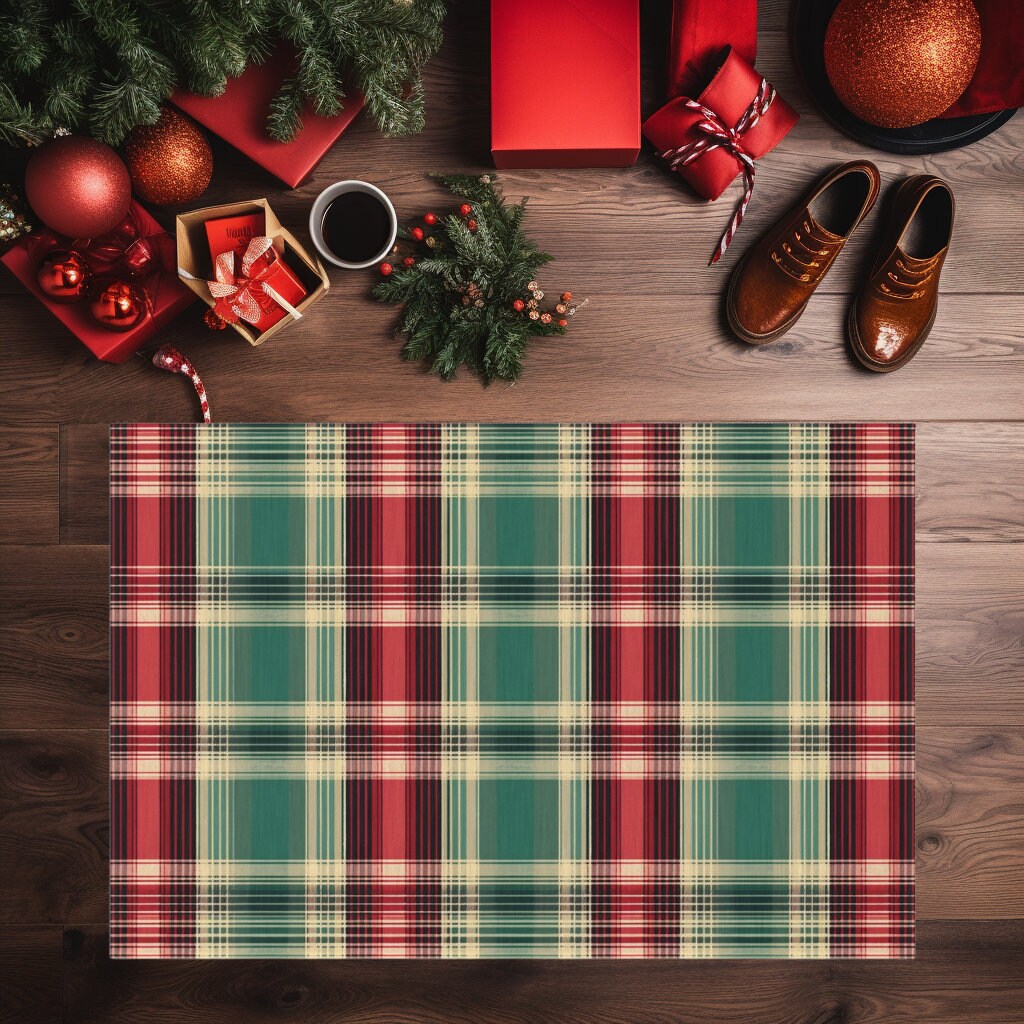 Vintage Christmas Chunky Plaid Porch Indoor/outdoor Rug | Winter Front ...