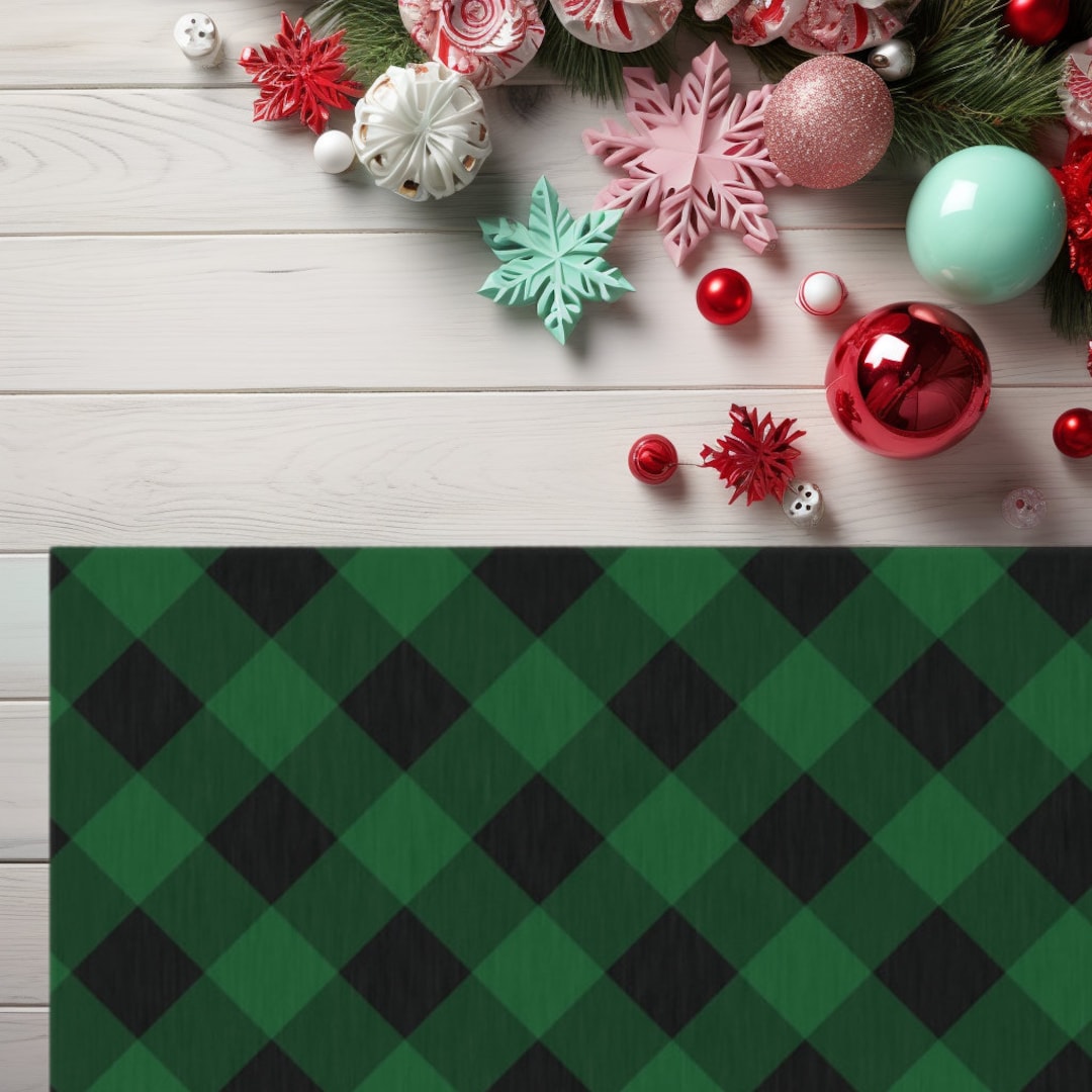 Green Buffalo Plaid Indoor/outdoor Rug Winter Front Porch - Etsy