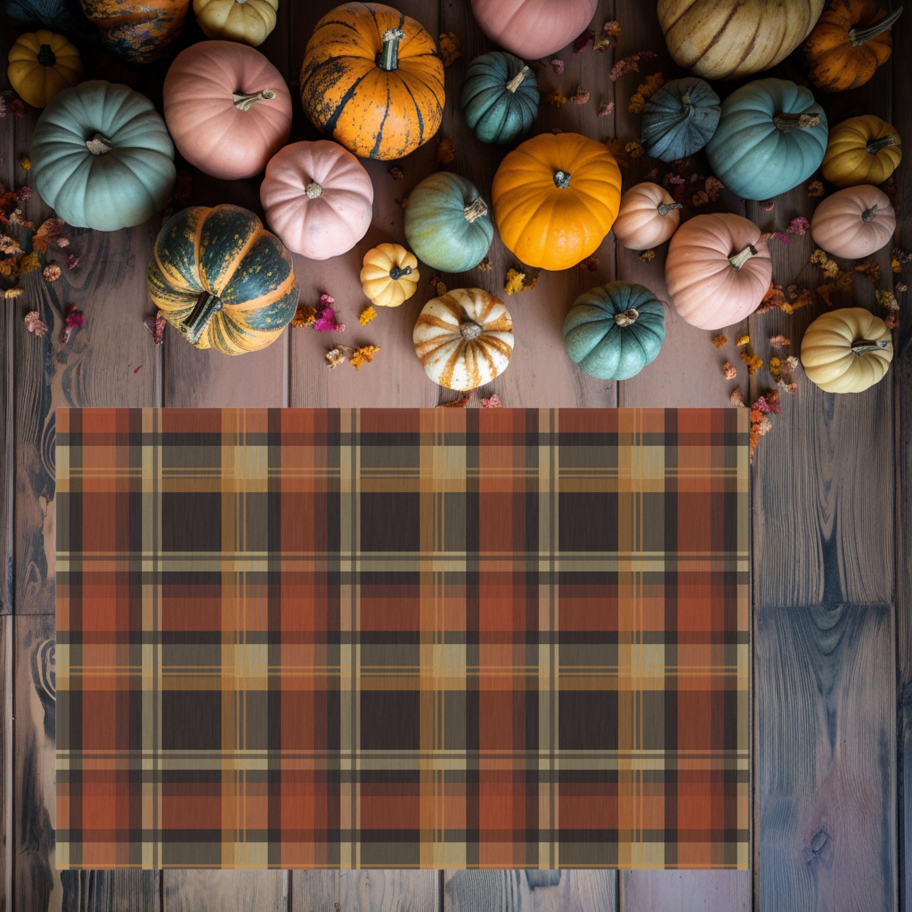 Rich Fall Plaid Porch Outdoor Rug Autumn Front Porch Decor Halloween ...