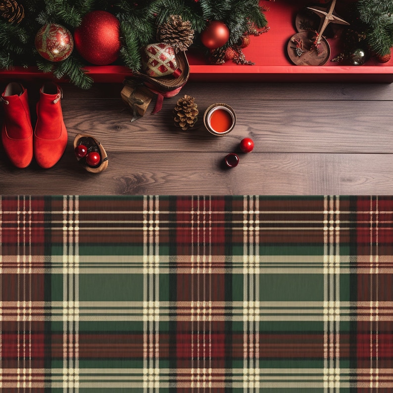 Vintage Christmas Plaid Indoor/outdoor Rug | Winter Front Porch Decor ...