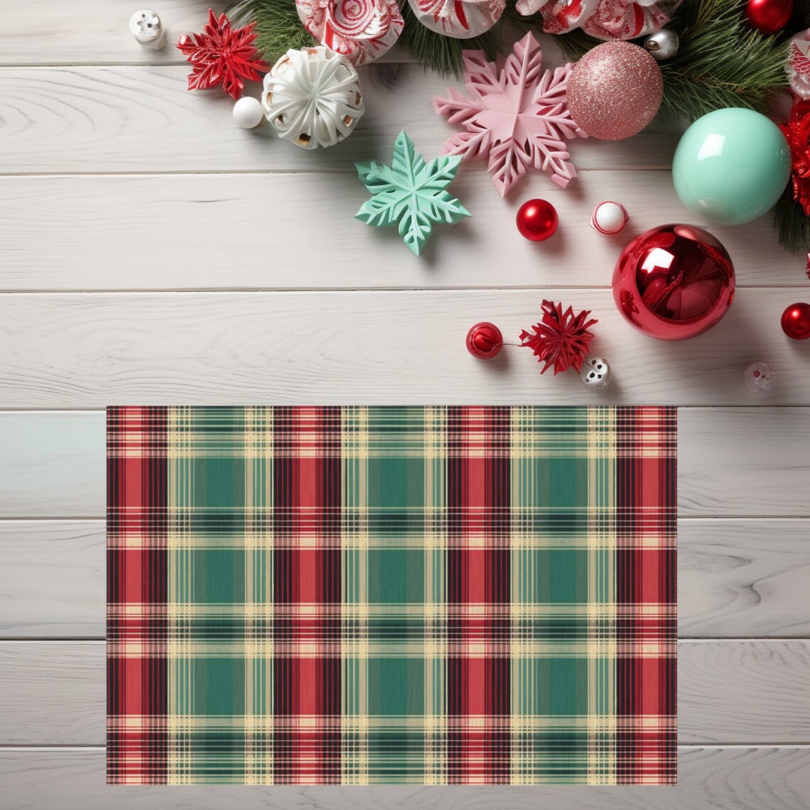 Vintage Christmas Chunky Plaid Porch Indoor/outdoor Rug Winter Front ...