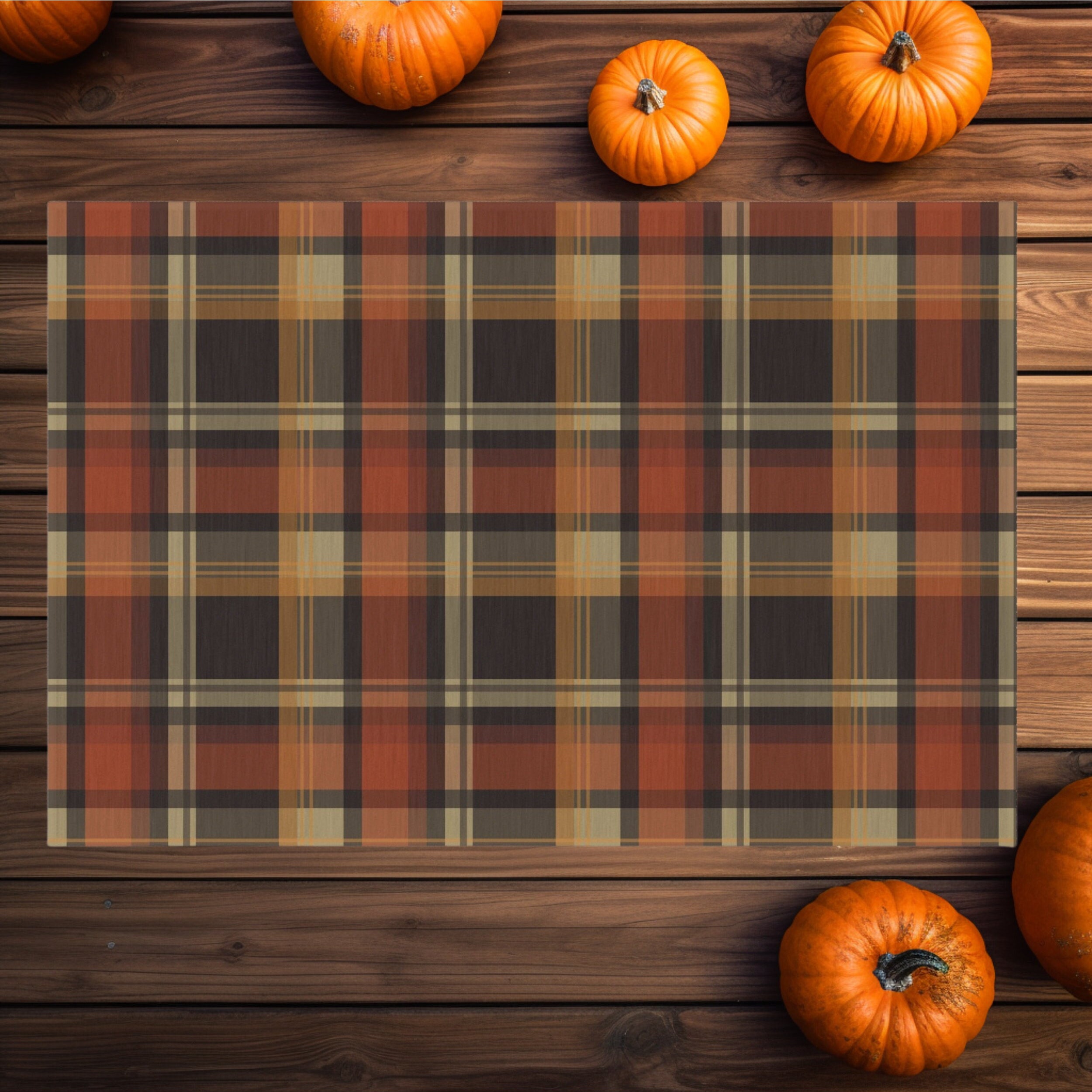 Rich Fall Plaid Porch Outdoor Rug Autumn Front Porch Decor Halloween ...