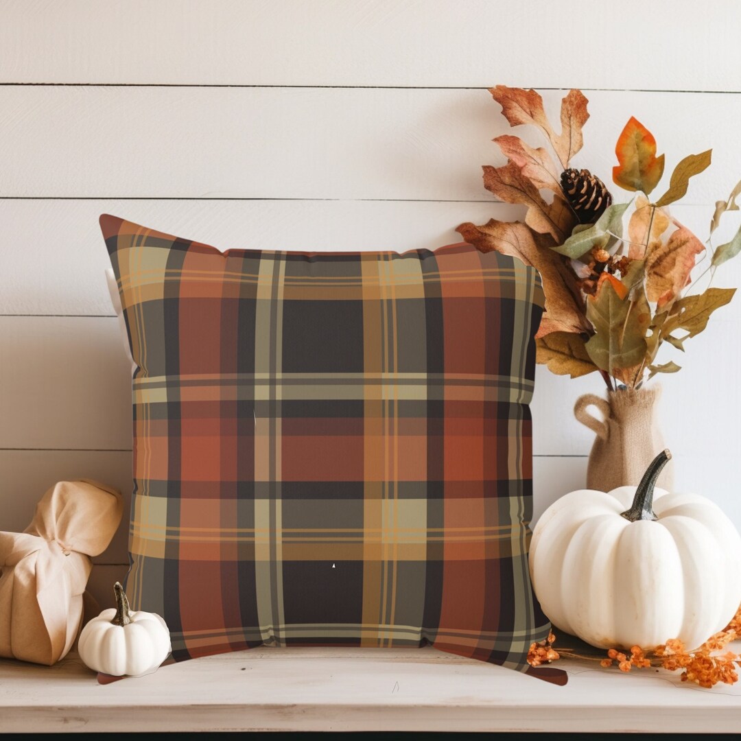 Rich Fall Plaid Throw Pillow | Autumn Front Porch Decor | Halloween ...