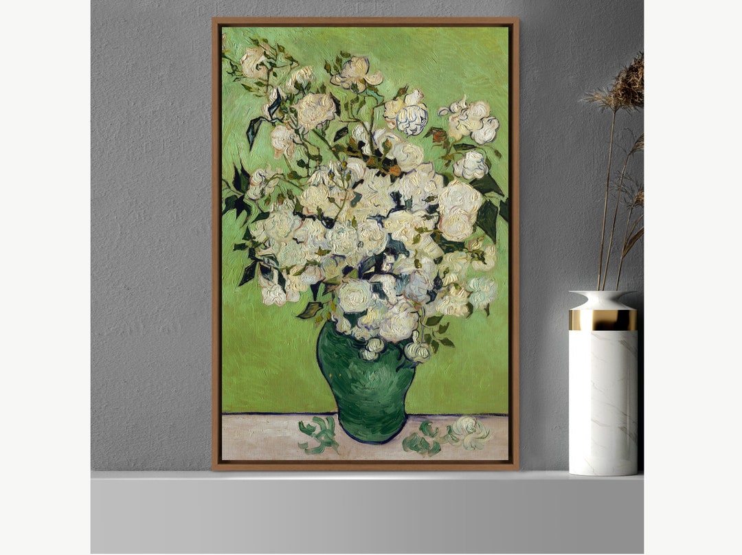 Vincent Van Gogh Framed Canvas Art Print, A Vase of Roses, Frame Large ...